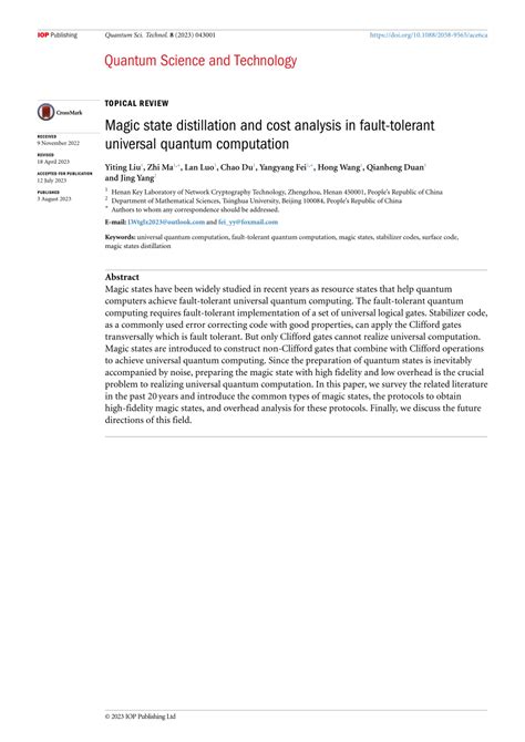 Magic State Distillation And Cost Analysis In Fault Tolerant Universal Quantum Computation
