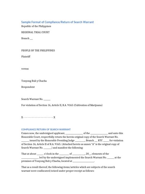 Compliance For Search Warrant Return Pdf Search Warrant Common Law