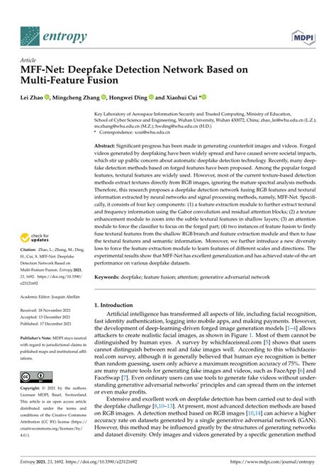 Pdf Mff Net Deepfake Detection Network Based On Multi Feature Fusion