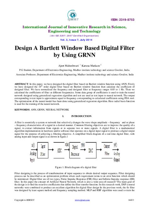 Pdf Design A Bartlett Window Based Digital Filter By Using Grnn