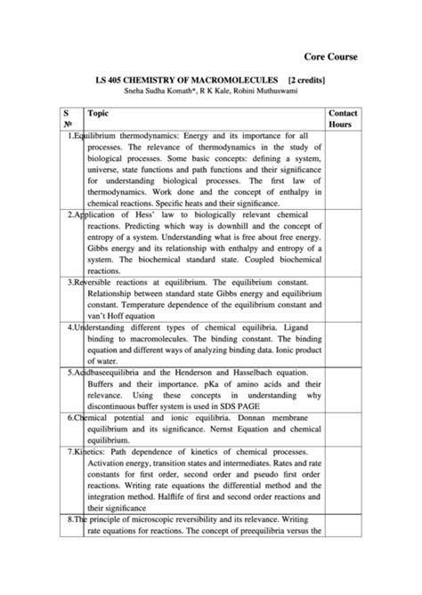 Chemistry Of Macromolecules Course Outline Template Printable Pdf Download