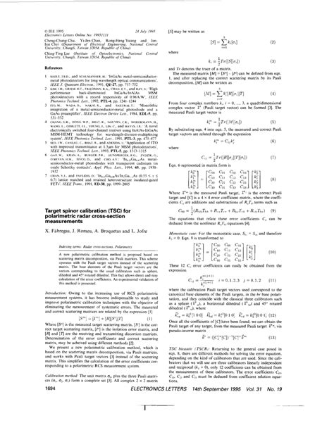 Pdf Target Spinor Calibration Tsc For Polarimetric Radar Cross Section Measurements