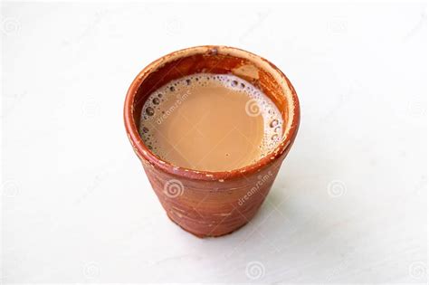 Milk Tea Or Dudh Cha In A Traditional Natural Clay Cup Stock Image