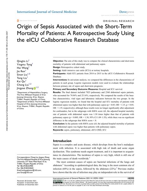 Pdf Origin Of Sepsis Associated With The Short Term Mortality Of Patients A Retrospective
