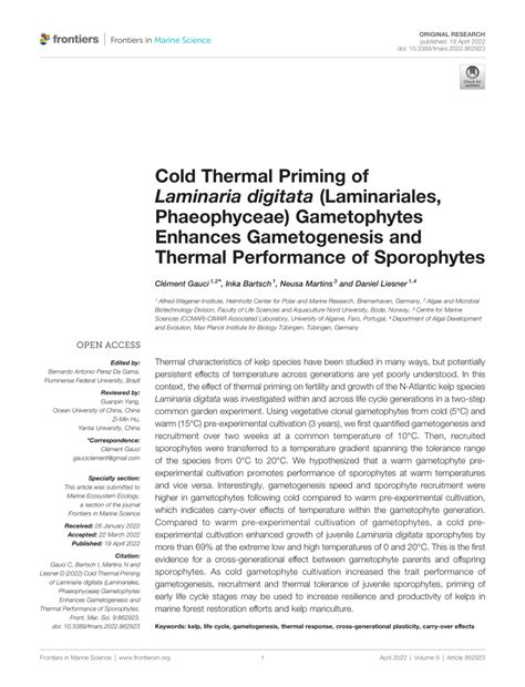 Pdf Cold Thermal Priming Of Laminaria Digitata Laminariales
