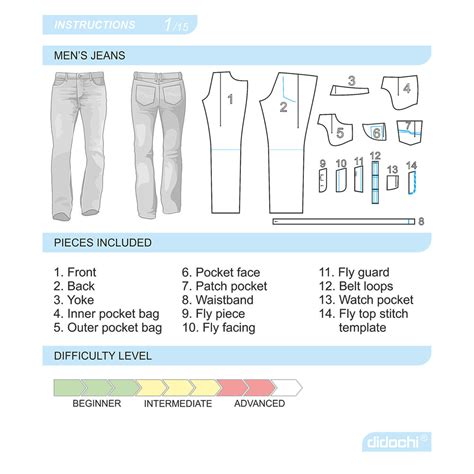 Mens Jeans Sewing Pattern Pdf Button Fly Jean Sizes 28 38