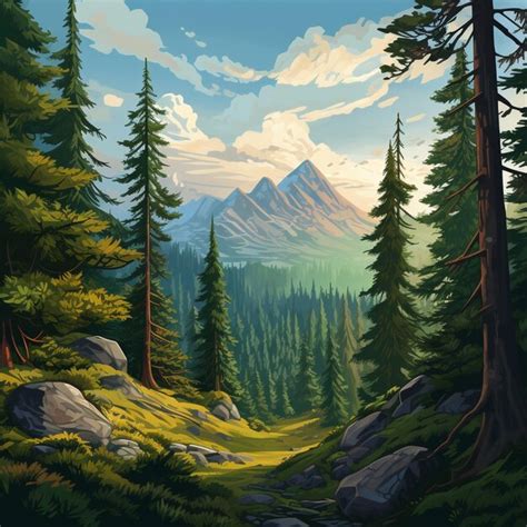 Premium Photo Painting Of A Mountain Scene With A Stream Running