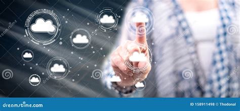Woman Touching A Cloud Networking Concept Stock Photo Image Of Person Business