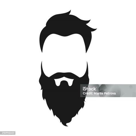 남성 머리와 수염 실루엣 긴 곱슬 턱수염과 콧수염을 가진 힙스터 또는 복고풍 신사 벡터 일러스트 레이 션 검은색에 대한 스톡