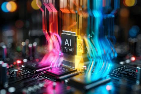 High Tech Ai Chip With Glowing Digital Circuits And Neon Lights Stock Illustration