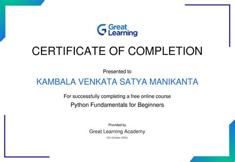 Kambala Venkata Satya Manikanta On Linkedin Python Programming Certification Greatlearning