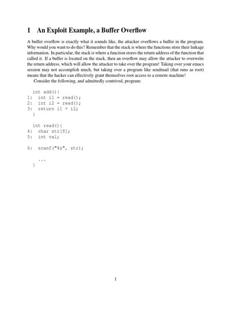 1 An Exploit Example A Buffer Overflow Pdf Password Pointer