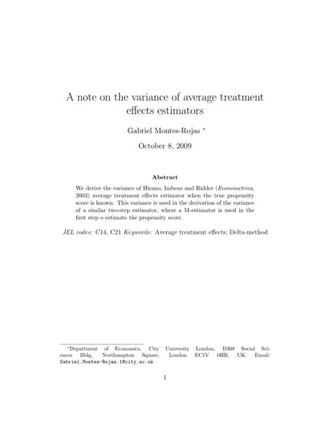 Pdf A Note On The Variance Of Average Treatment Effects Estimators