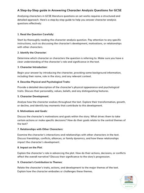 A Step By Step Guide In Answering Character Analysis Questions For Gcse