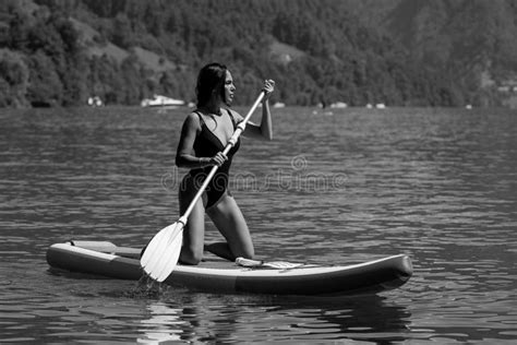 Woman Paddling On Paddleboard Healthy Summer Lifestyle Summer Sport Stock Image Image Of
