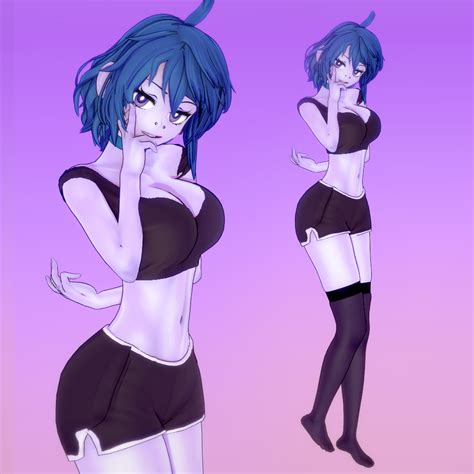 Rule 34 Ahoge Booty Shorts Candy Choker Cyan Eyes Dekumancer Female