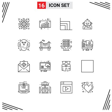 Universal Icon Symbols Group Of 16 Modern Outlines Of Halloween Ghost Ecommerce Feeling Emotion