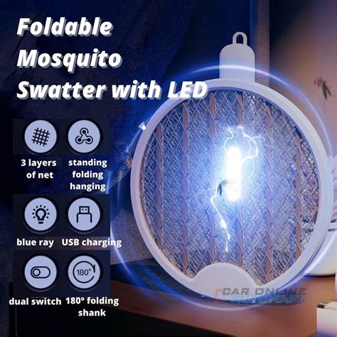 Foldable Mosquito Racket Bug Killing Lamp Insects Swatter Led Usb Rechargeable Electric Hanging