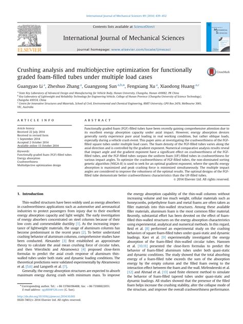 PDF Crushing Analysis And Multiobjective Optimization For Functionally Graded Foam Filled