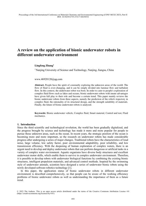 Pdf A Review On The Application Of Bionic Underwater Robots In Different Underwater Environment