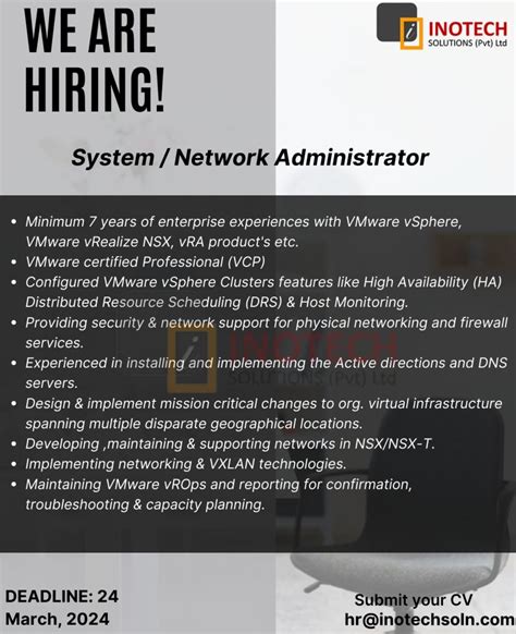 Hiring Systemadminitrator Networkadministrator Itsupport Security… Inotech Solutions