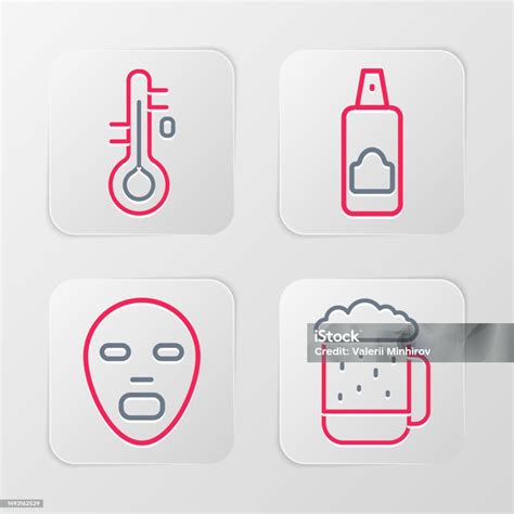 세트 라인 나무 맥주 찻잔 얼굴 화장품 마스크 헤어 스프레이 및 사우나 온도계 아이콘을위한 스프레이 캔 벡터 0명에 대한 스톡 벡터 아트 및 기타 이미지 Istock