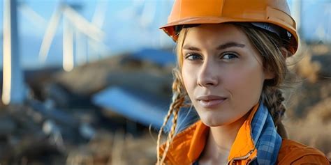Environmental Engineer With Wind Turbines And Solar Panels In