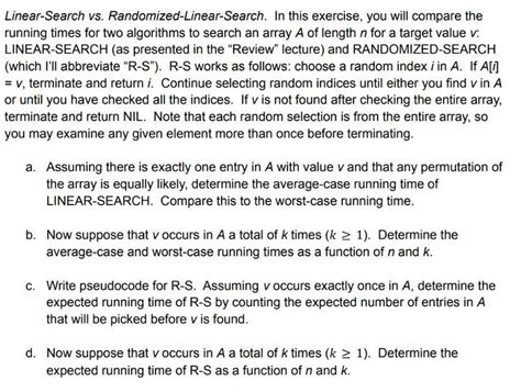 Solved Linear Search Vs Randomized Linear Search In This