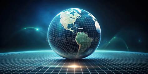 Digital Globe On A Gridded Plane A Futuristic Visualization Of Global Interconnectivity And Data