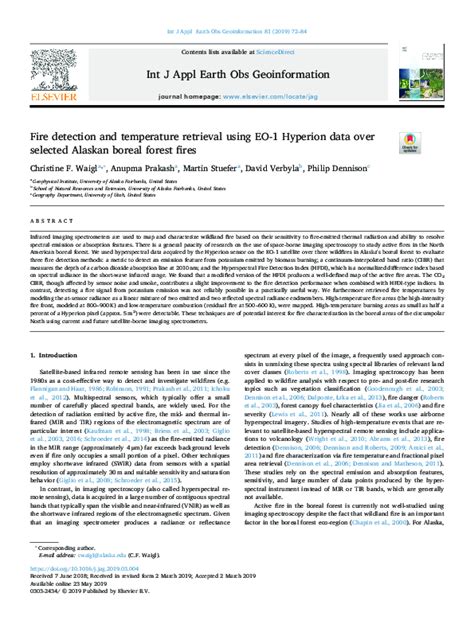 Pdf Fire Detection And Temperature Retrieval Using Eo 1 Hyperion Data Over Selected Alaskan