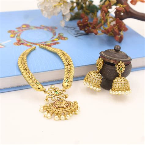 Royal Antique Necklace And Jhumka Set