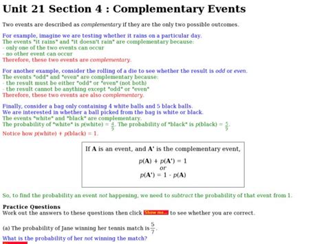 Complementary Events Worksheet For 6th 7th Grade Lesson Planet
