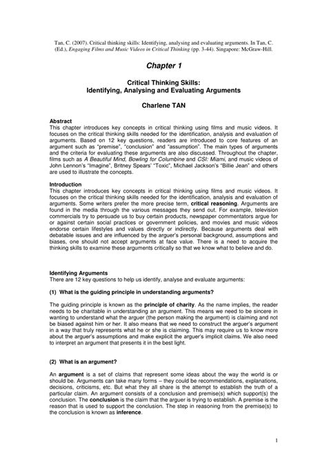 Pdf Critical Thinking Skills Identifying Analysing And Evaluating