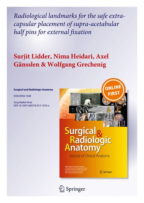 Pdf Radiological Landmarks For The Safe Extra Capsular Placement Of Supra Acetabular Half Pins