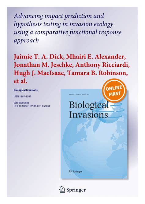 Pdf Advancing Impact Prediction And Hypothesis Testing In Invasion Ecology Using A Comparative