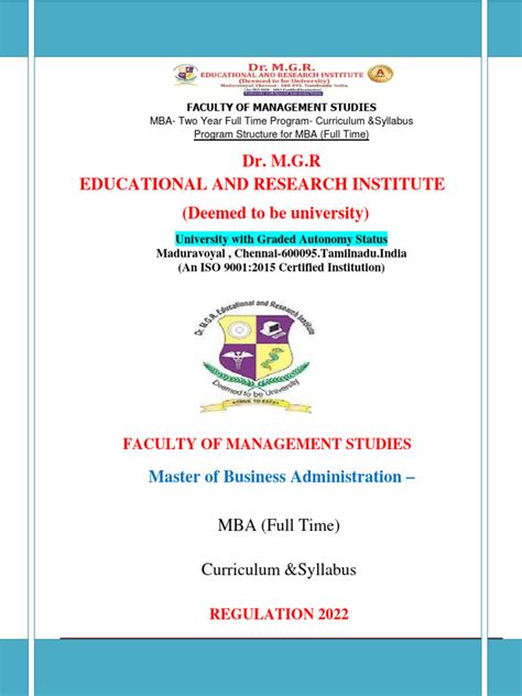 Mgr Revised Mba Syllabus Semester 1 2022 Regulations 1 Pdf Art