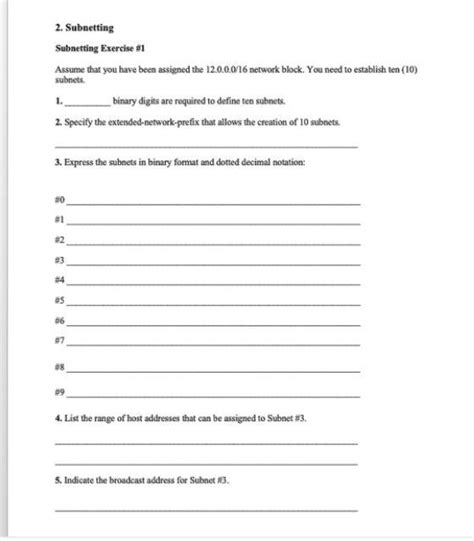 Solved Subnetting Subnetting Exercise Assume That You Chegg Com