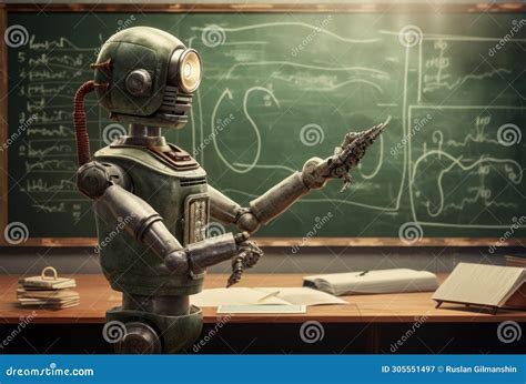 Automatic Human Like Robot Standing In Front Of Class With Pupils And Teaching Them Of Robotics