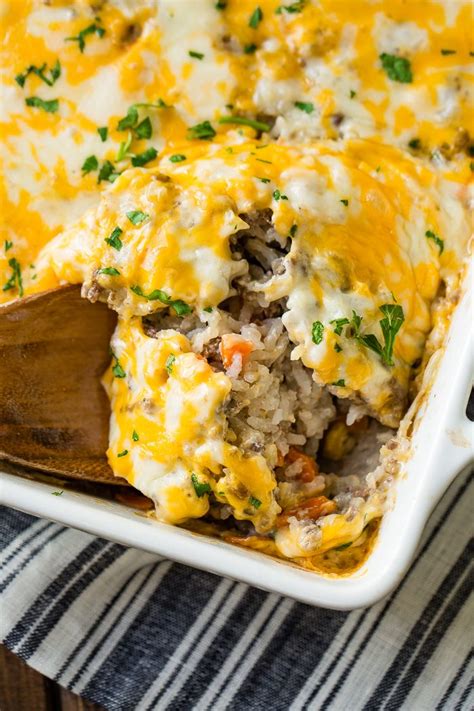 Cheesy Ground Beef And Rice Casserole Oh Sweet Basil Recipe Easy Casserole Recipes Beef