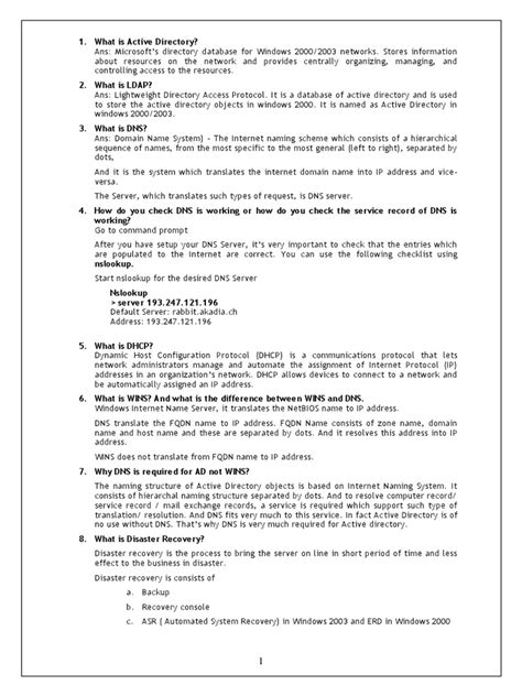 Windows Server Interview Questions And Answers Pdf Domain Name System