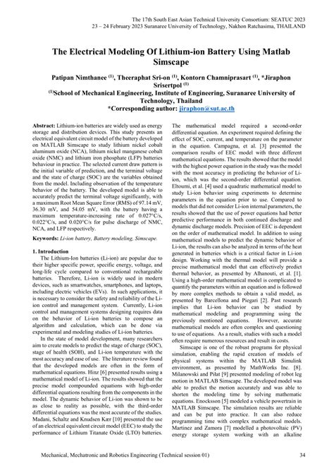 Pdf The Electrical Modeling Of Lithium Ion Battery Using Matlab Simscape