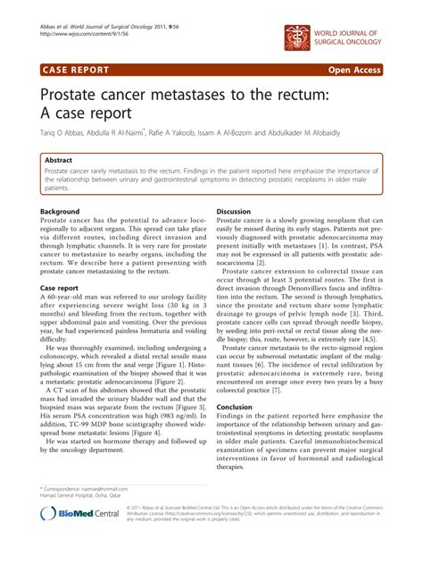 Pdf Prostate Cancer Metastases To The Rectum A Case Report