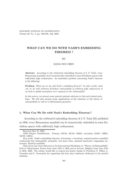 Pdf What Can We Do With Nashs Embedding Theorem