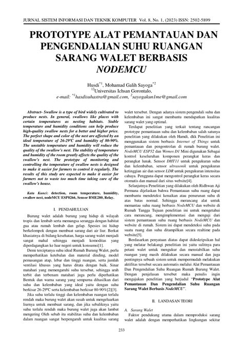 Pdf Prototype Alat Pemantauan Dan Pengendalian Suhu Ruangan Sarang Walet Berbasis Nodemcu