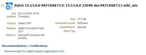 Siebel Crm Patchset 1513 Is Available The Siebel Hub