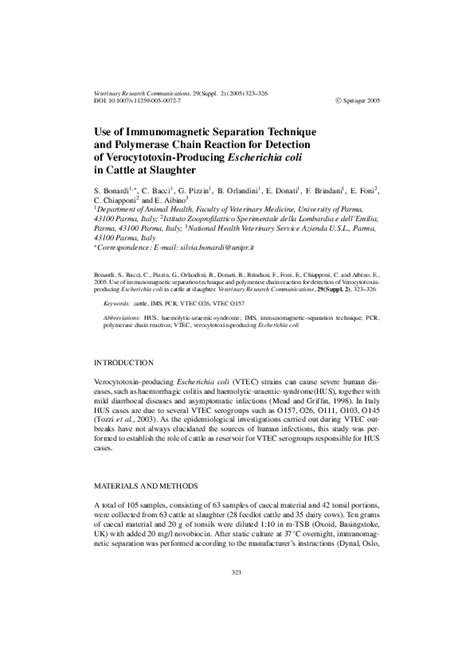 Pdf Use Of Immunomagnetic Separation Technique And Polymerase Chain Reaction For Detection Of