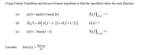Solved Using Fourier Transform And Inverse Fourier Transform