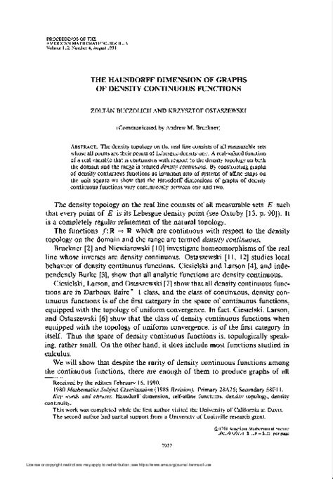 Pdf The Hausdorff Dimension Of Graphs Of Density Continuous Functions