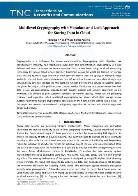 Pdf Multilevel Cryptography With Metadata And Lock Approach For