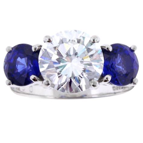 Tiffany And Co Three Stone Diamond Sapphire Ring At 1stdibs